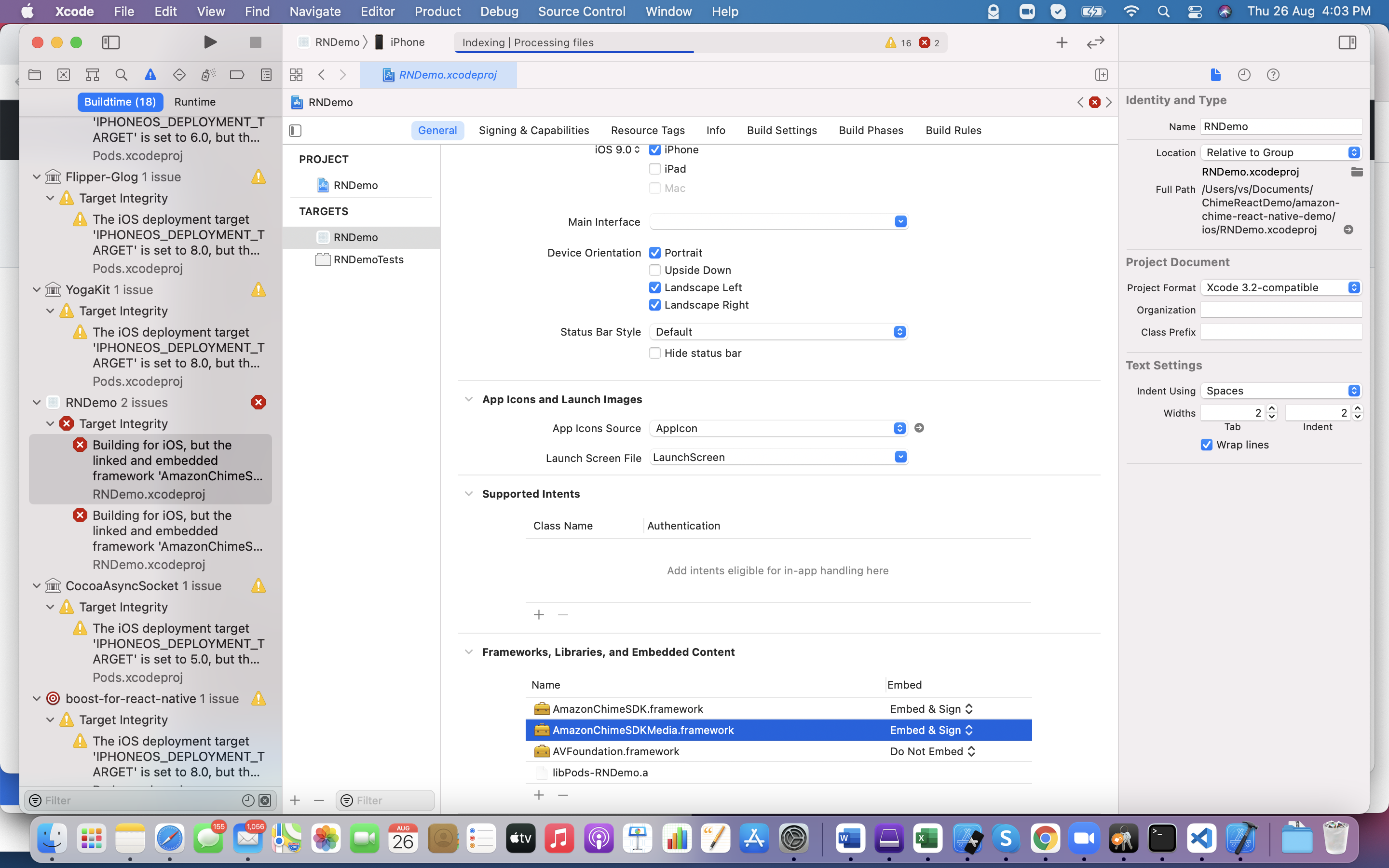 Error When Running React Native Demo Ios · Issue 106 · Aws Samplesamazon Chime React Native 6769
