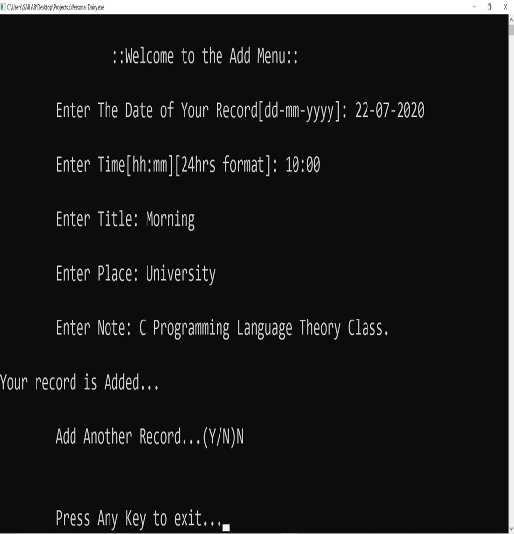 GitHub - sailab-banik/Personal_Diary_Management_System: A console based ...
