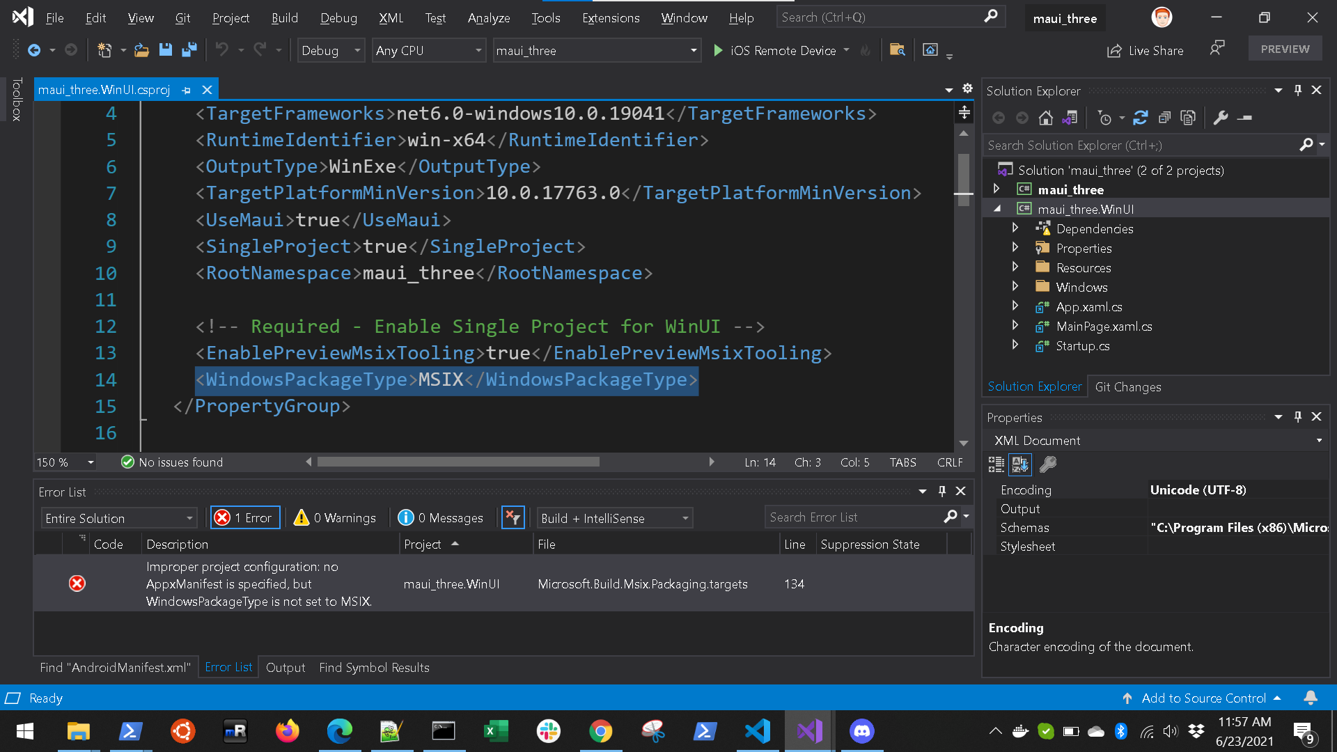 [Bug] WinUI Template : Improper project configuration: no AppxManifest is specified... · Issue ...