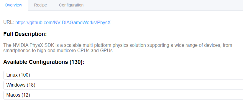 [service] Physx Only One Configuration Displayed · Issue 1111 · Conan Io Conan Center Index