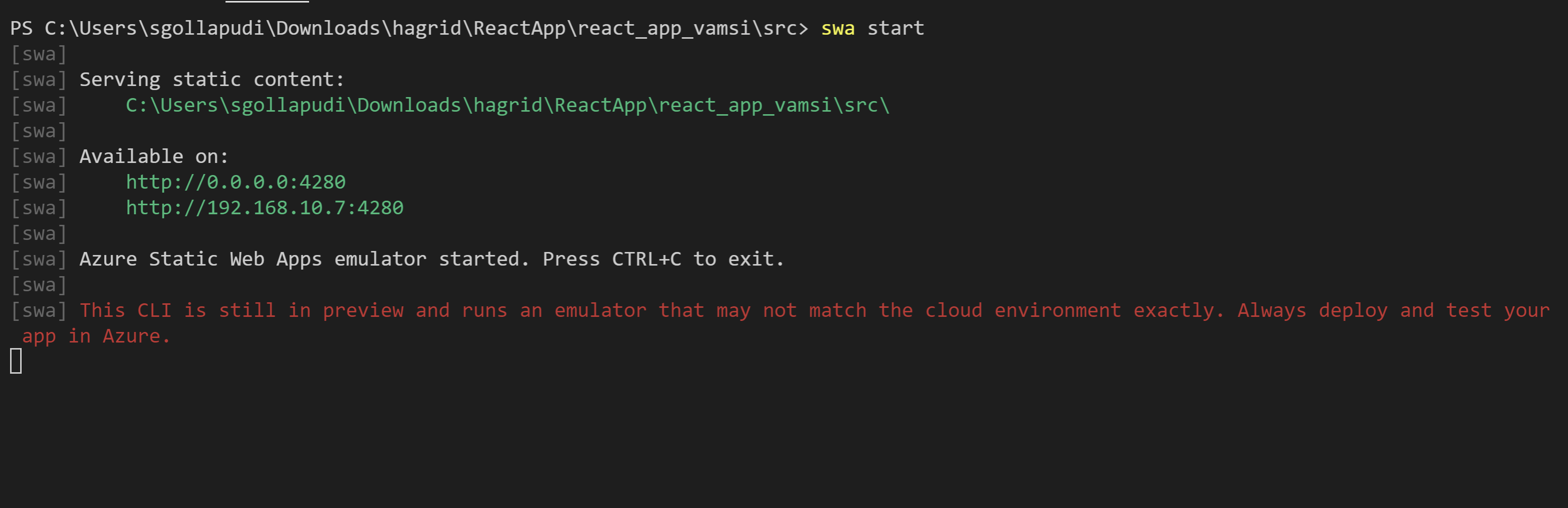 Print notice that the emulator may not match the cloud environment · Issue #230 · Azure/static ...