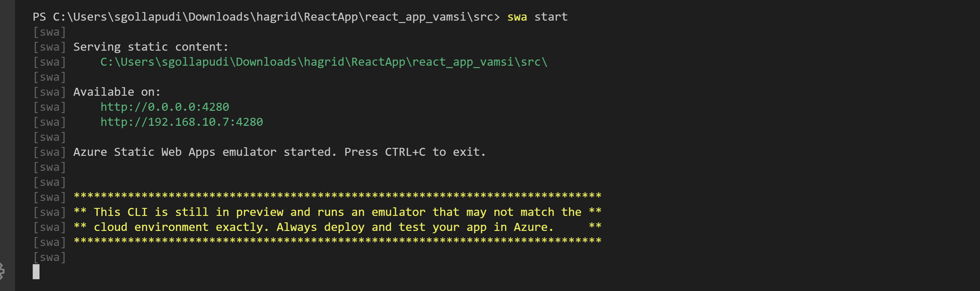 Print notice that the emulator may not match the cloud environment · Issue #230 · Azure/static ...