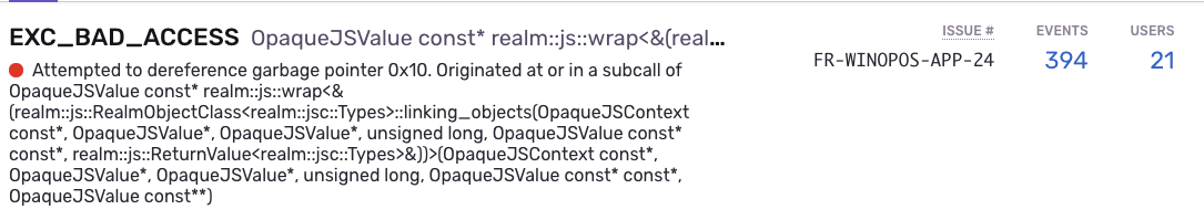 Fatal error: EXC_BAD_ACCESSOpaqueJSValue const* realm::js::wrap