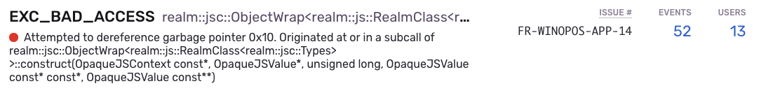 Fatal error: EXC_BAD_ACCESSOpaqueJSValue const* realm::js::wrap