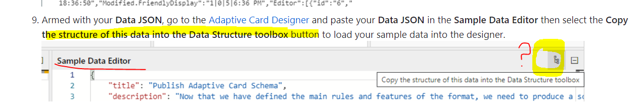 react-adaptivecards: "Copy the structure of this data into Data Structure toolbox" is no longer ...