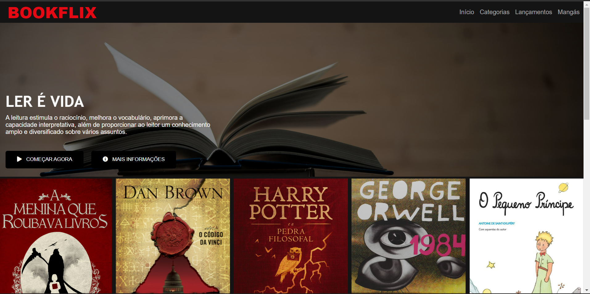 GitHub - RomeiroM/BookFlix: Variação da tela inicial da Netflix. · GitHub