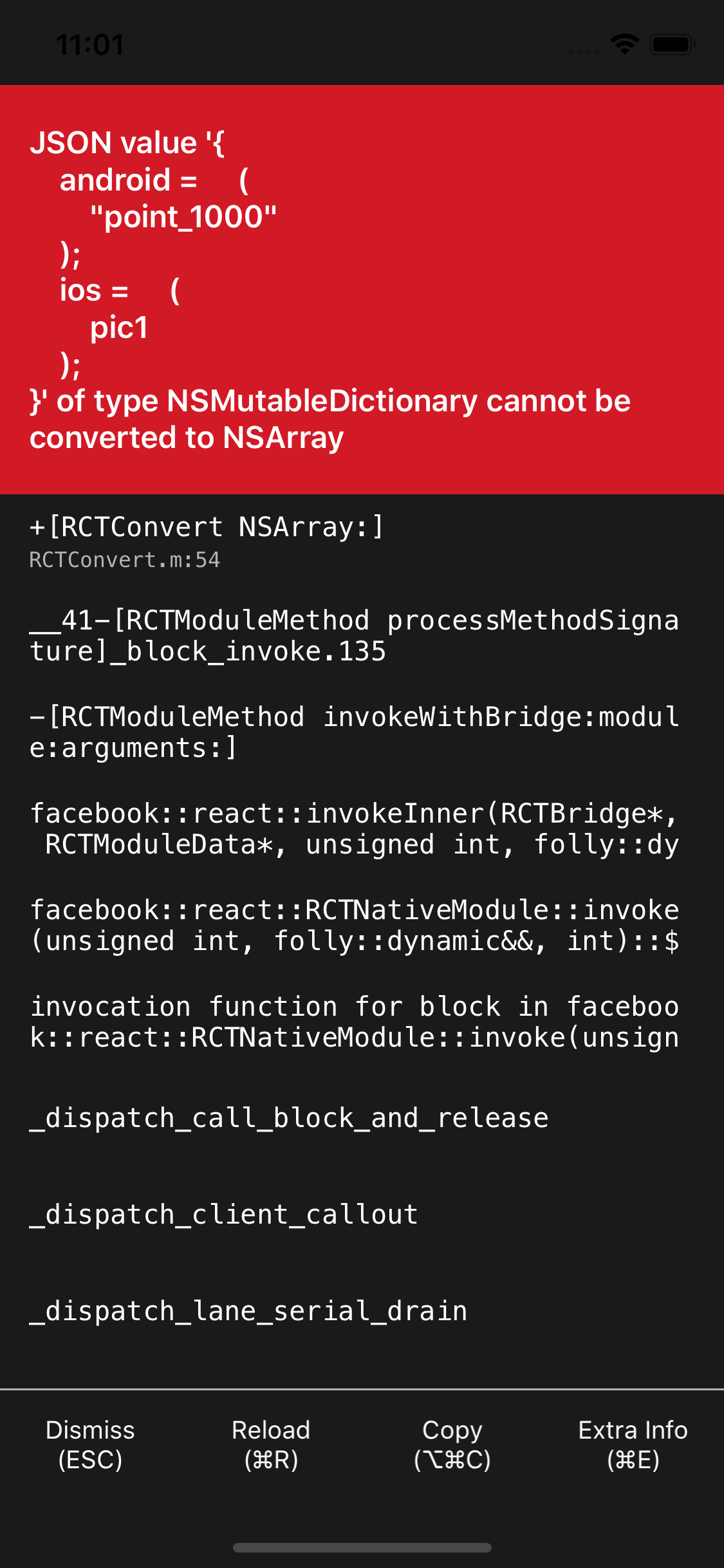 JSON value {...} of type NSMUtableDictionary cannot be converted to NSArray · Issue #387 ...
