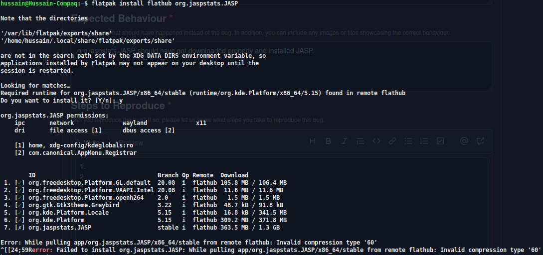 [Bug]: Error during Installation via flatpak · Issue #1556 · jasp-stats/jasp-issues · GitHub