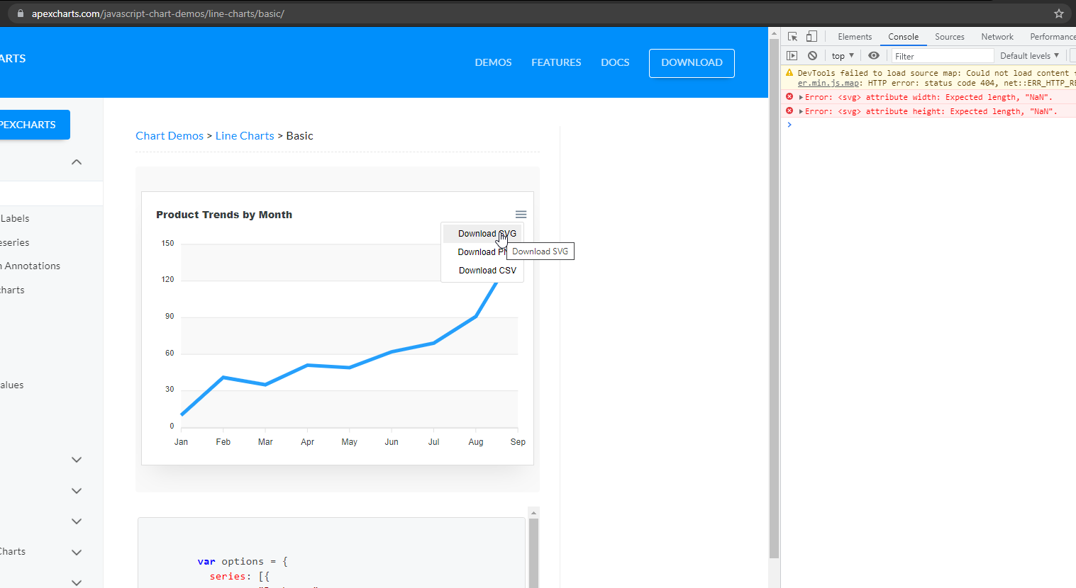 console error occurs when selecting to download svg file, please fix · Issue #2465 · apexcharts ...