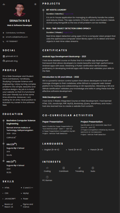 GitHub - Srinath-Kng/Digital_Resume_SrinathNSS: Simple Digital Resume Created using Html, CSS ...