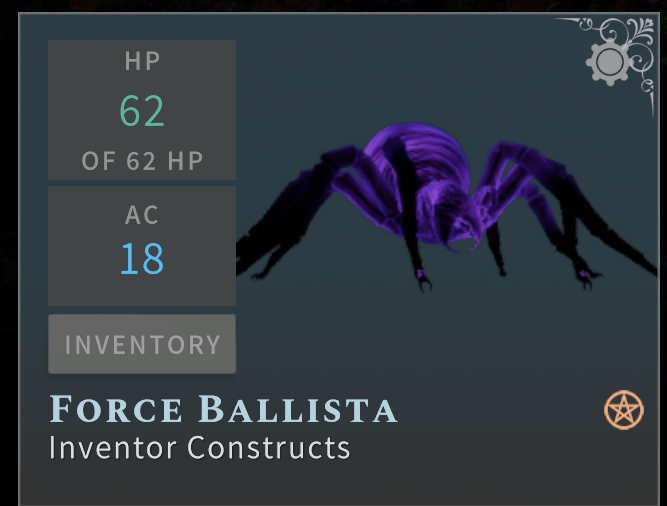 Inventor Artillerist Force Ballista attack roll doesn't include spell ...