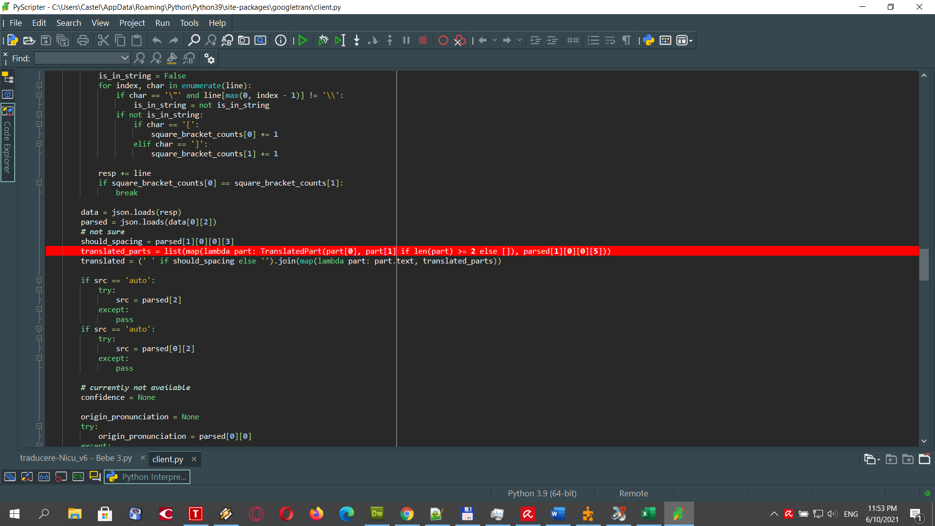 Error: translated_parts = list(map(lambda part: TranslatedPart(part[0], part[1] if len(part ...