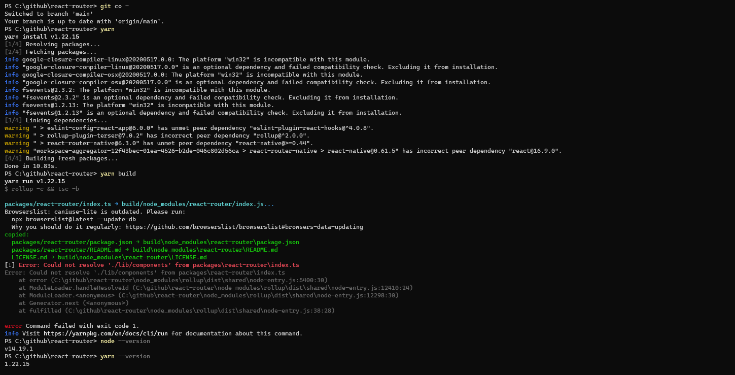 [BUG] Rollup fails to build react-router on windows 11 machine · Issue #4462 · rollup/rollup ...