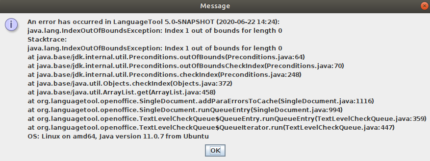 Indexoutofboundsexception In Libreoffice Add On · Issue 3147 · Languagetool Orglanguagetool