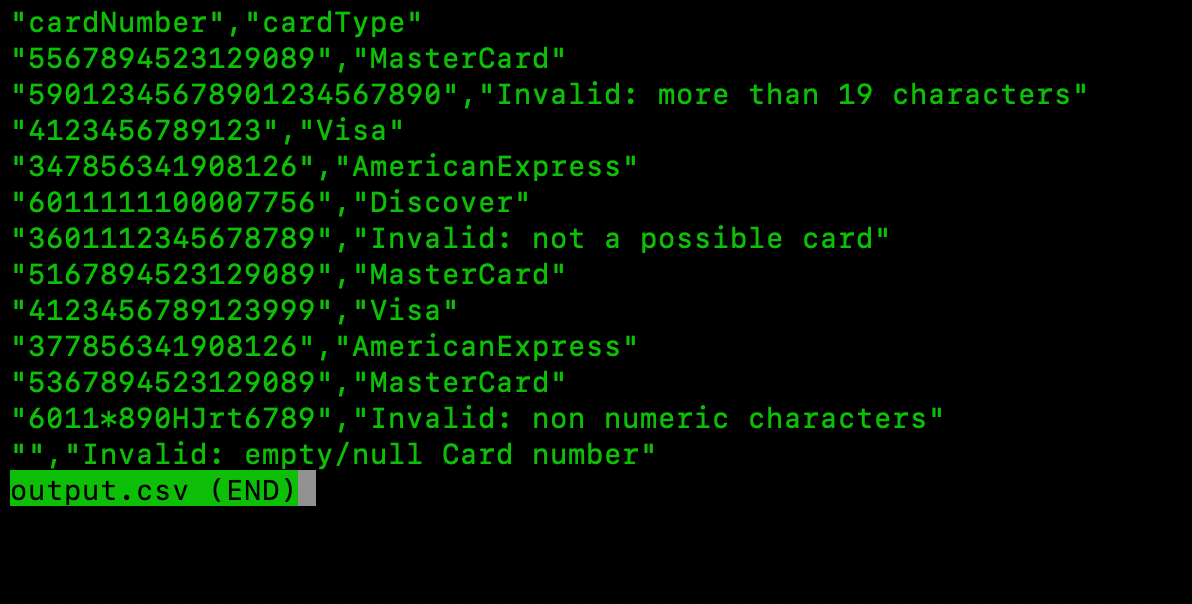 Github Hegdebhavya Creditcardproblem Cmpe202 Program Which Will Take Input In Csv Json Xml