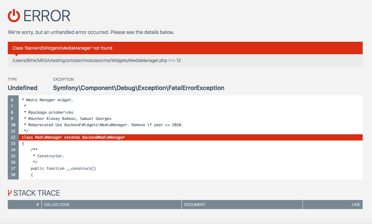 Fresh install: Class 'Backend\Widgets\MediaManager' not found · Issue #3185 · octobercms/october ...