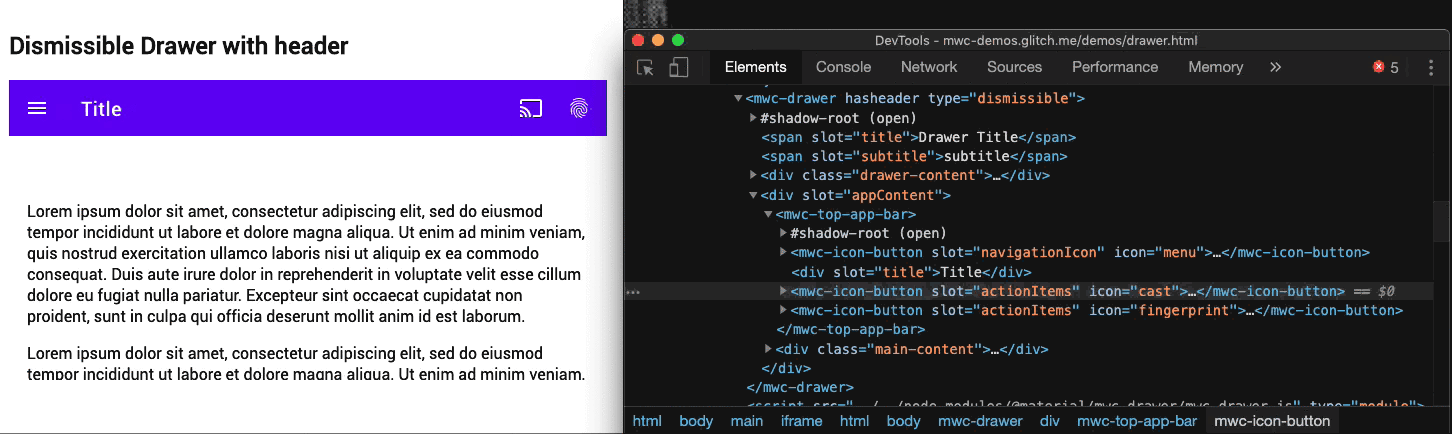 Actionitems Only Show If Drawer Is Modal · Issue 705 · Material Componentsmaterial Web · Github