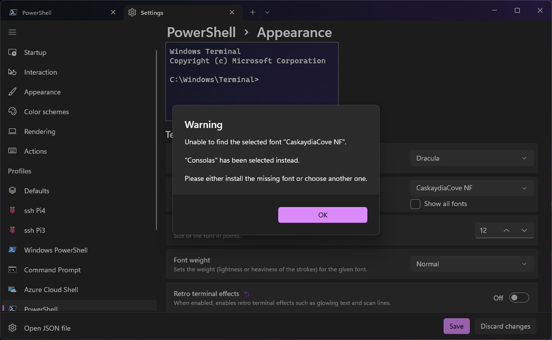 Unable to find selected font bug is BACK · Issue #14049 · microsoft/terminal · GitHub