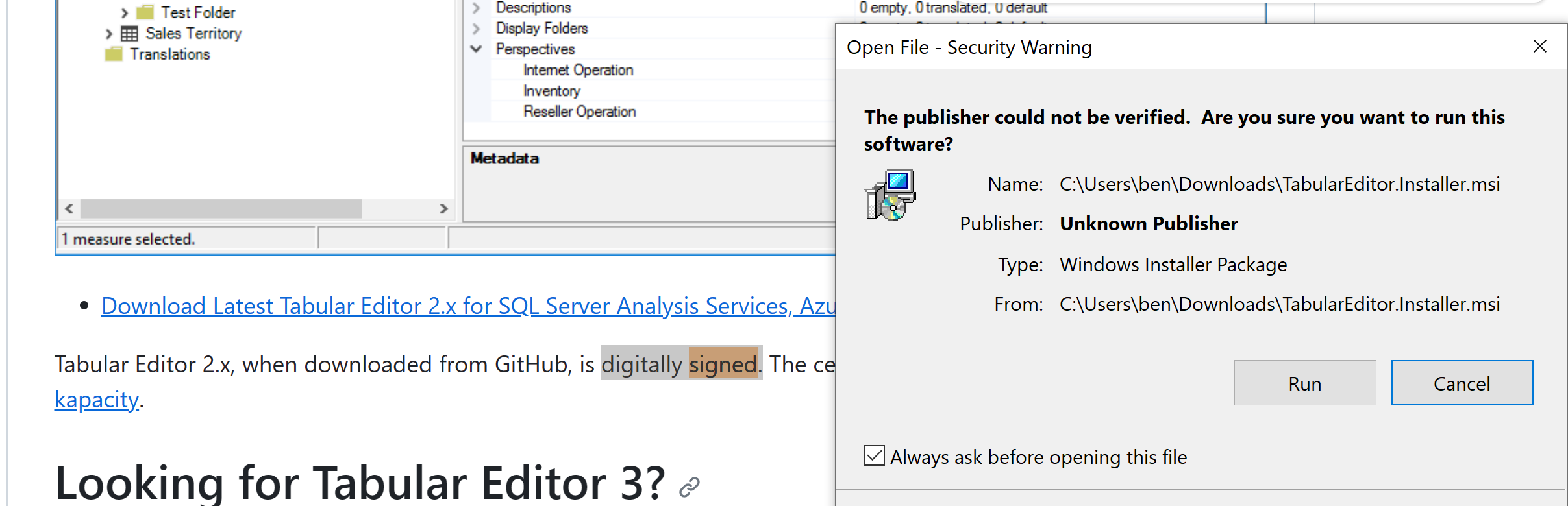 Installer Not Digitally Signed/Unknown Publisher · Issue #1150 · TabularEditor/TabularEditor ...