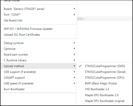 STM32 - selecting STM32CubeProgrammer (SWD) - always return to "Serial" · Issue #908 · arduino ...