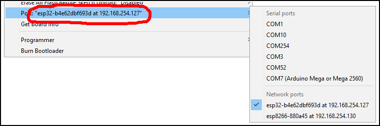 Please show entire Network (OTA) Port identifier inthe Tools->Port menu ...