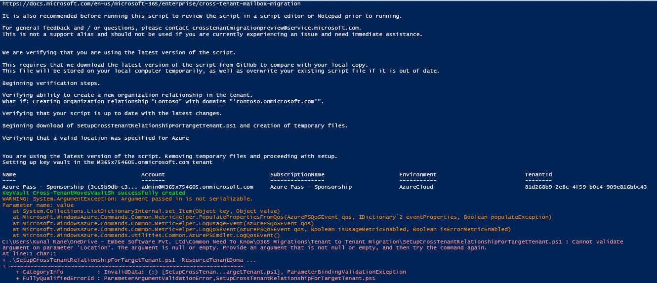 Getting Error While Running Powershell After Keyvault Generation Warning System