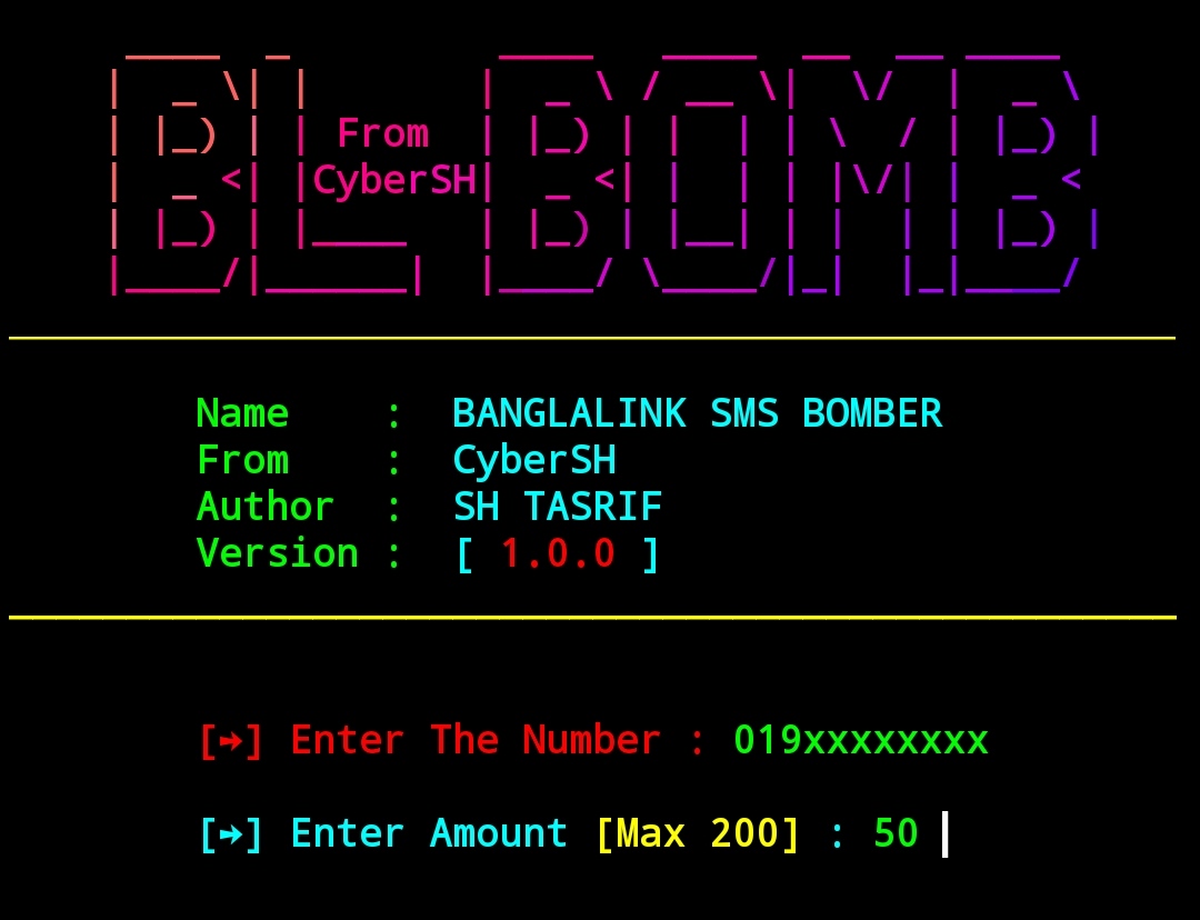 GitHub - ShTasrif/BL-BOMB: A Powerful Banglalink SMS Bomber Tools