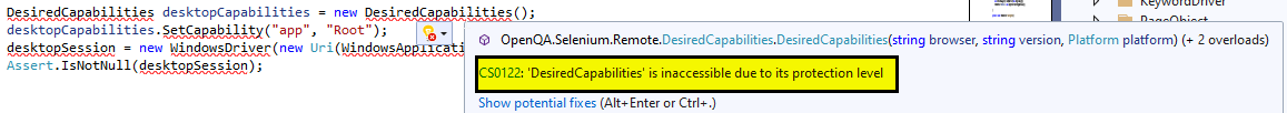 Selenium-C#- V 4.0.0-rc1-DesiredCapabilities has been deprecated and henceforth the WinAppDriver ...