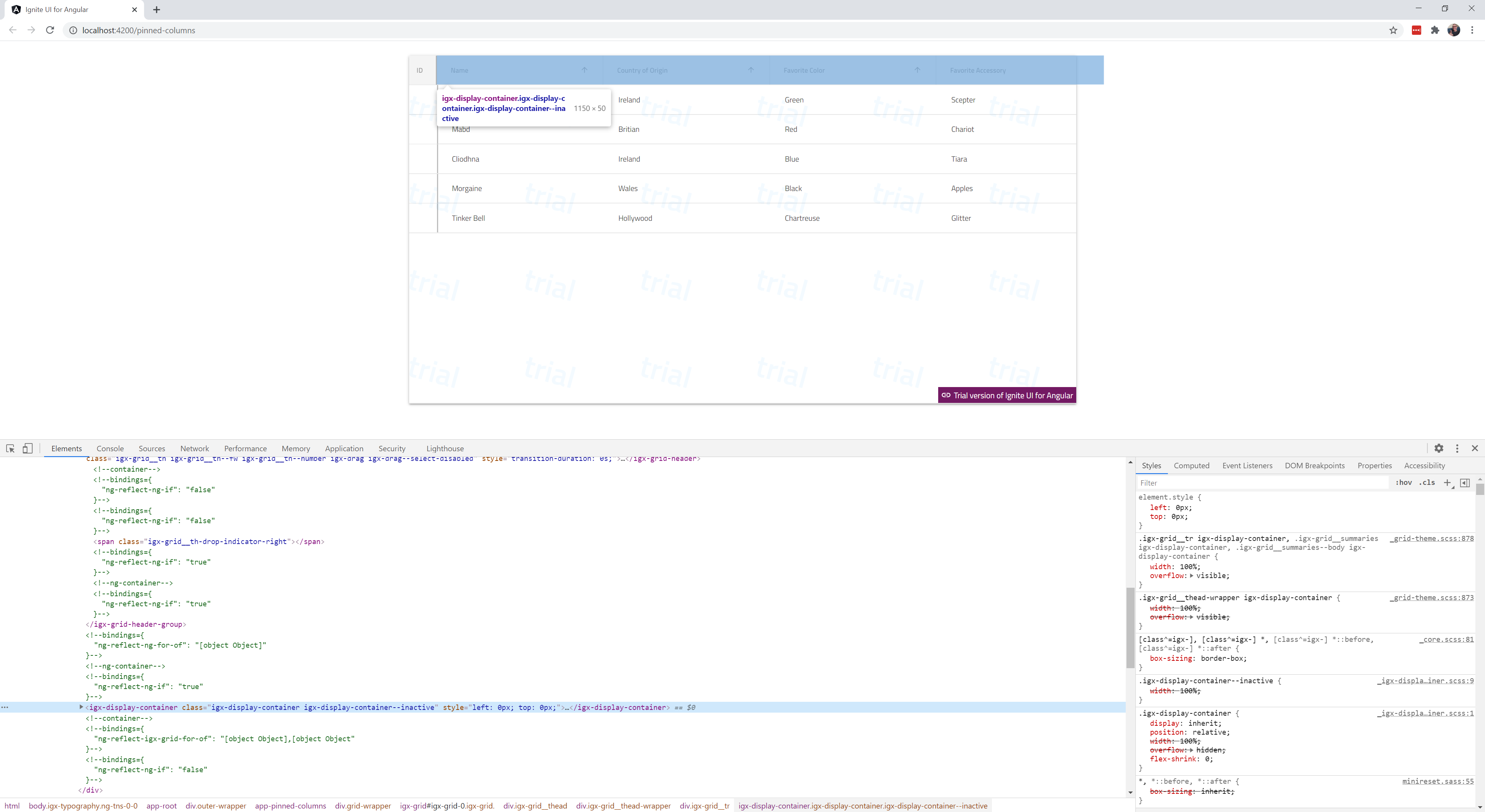 Statically Sized Pinned Columns Cause Remaining Columns To Size 