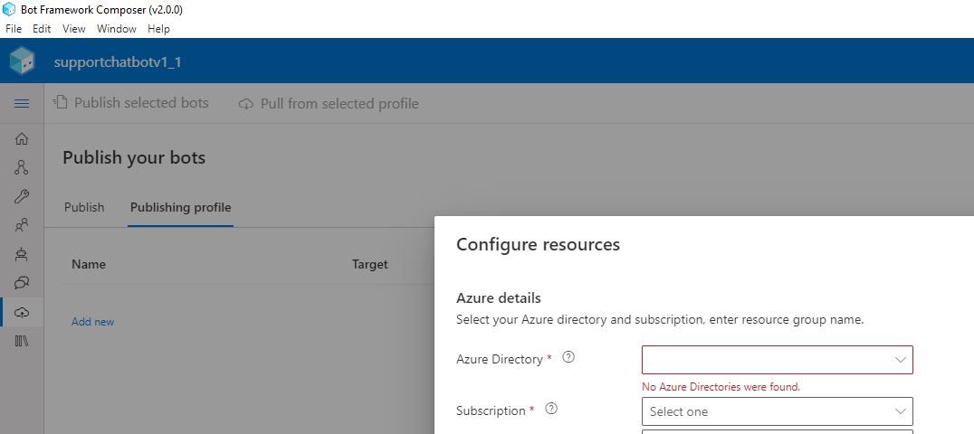 Publishing profile not finding directories · Issue #8057 · microsoft/BotFramework-Composer · GitHub