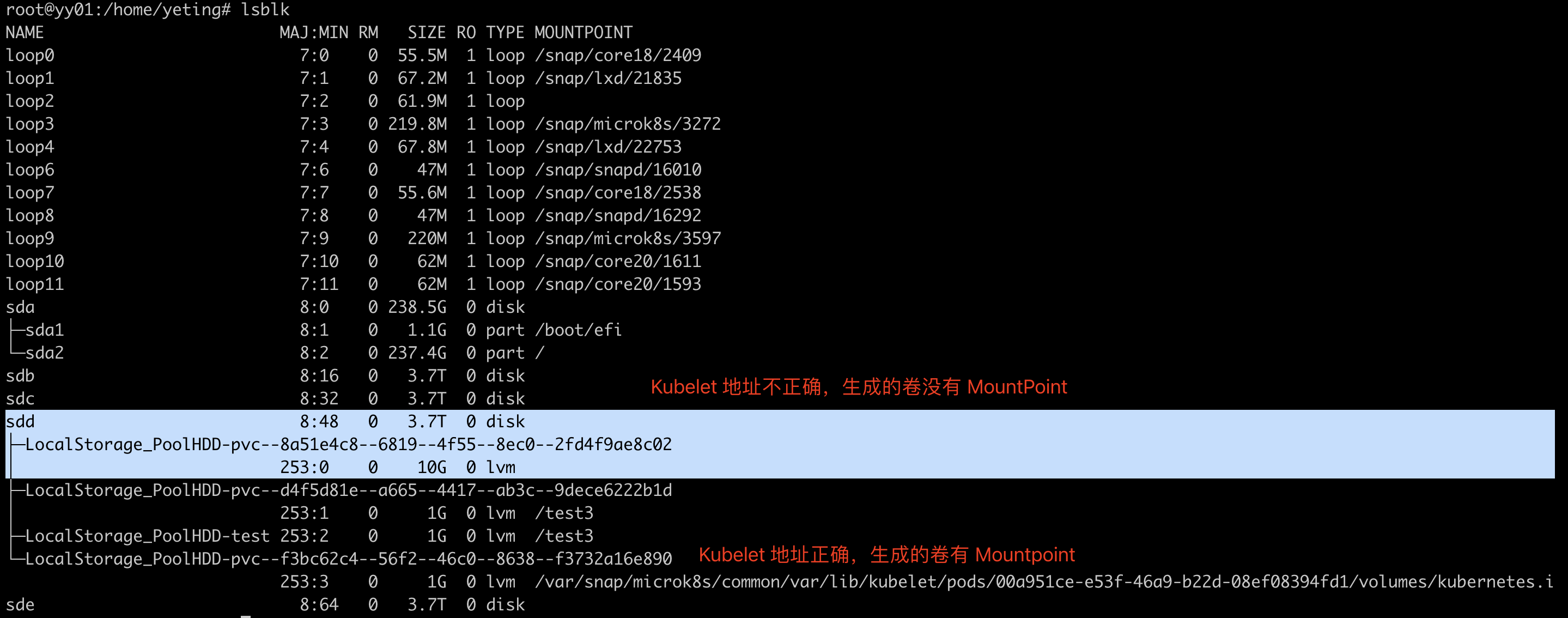 If the Kubelet address is not specified correctly, the data volume does not have Mountpoint. As ...
