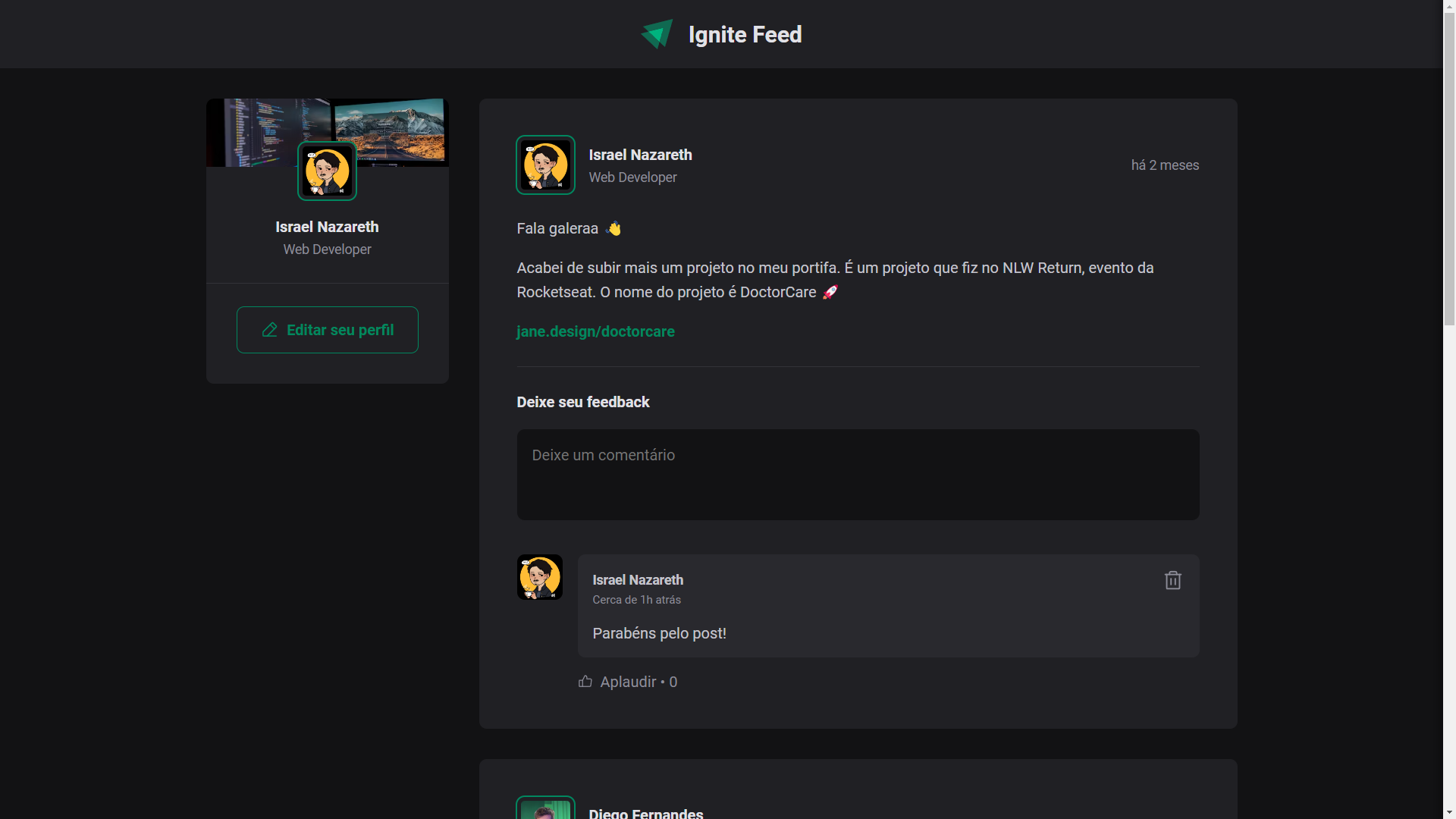 GitHub - israelnazareth/ignite-feed: Este é um projeto criado na Trilha Ignite da Rocketseat ...