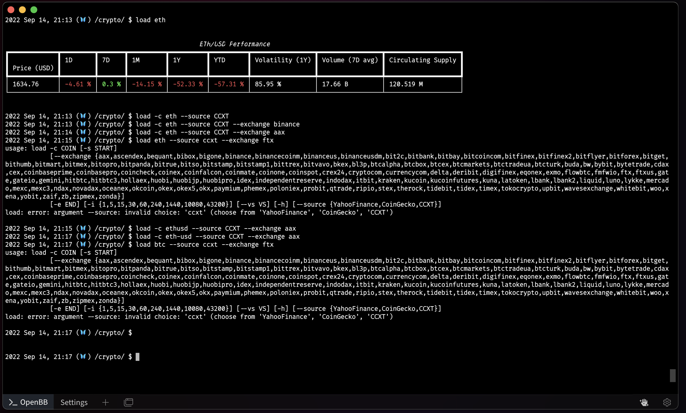 [Bug] Crypto/Load - CCXT not responding, doesn't load. · Issue #2546 · OpenBB-finance/OpenBB ...