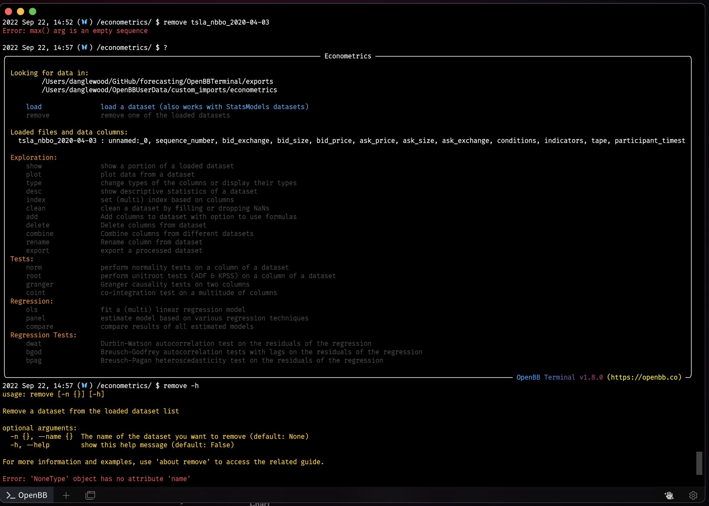 [Bug] Econometrics Menu - Loaded Files and Data Columns is Unaware of any Changes Made, Like ...