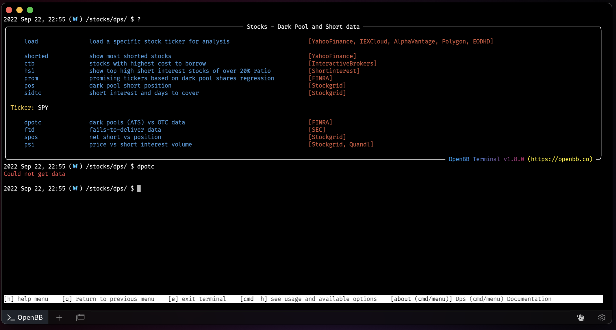 [Bug] Stocks/DPS/dpotc - Function is broken. "Could not get data" · Issue #2607 · OpenBB-finance ...