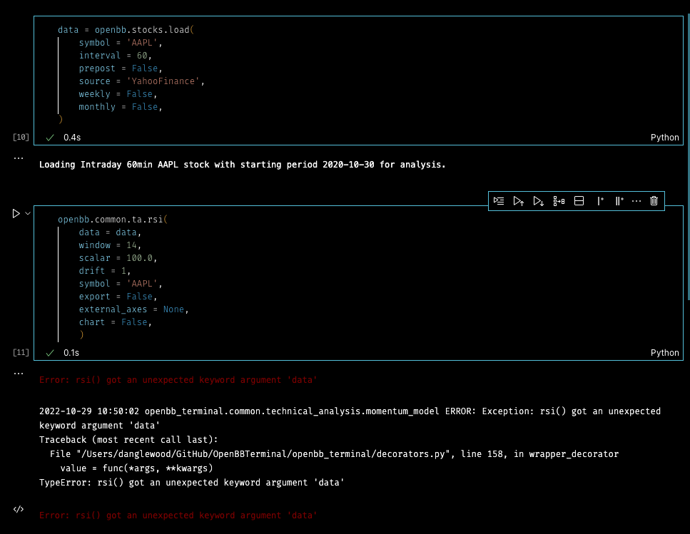 [Bug] SDK - `openbb.common.ta.rsi` - Error: rsi() got an unexpected keyword argument 'data ...