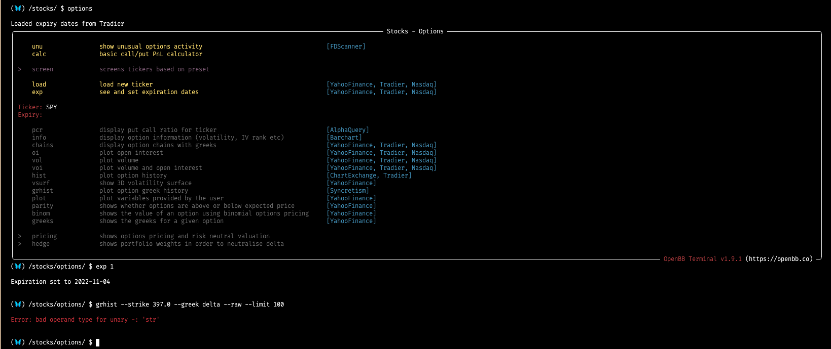 [Bug] Stocks/Options - `grhist` - `--limit` prints `Error: bad operand ...