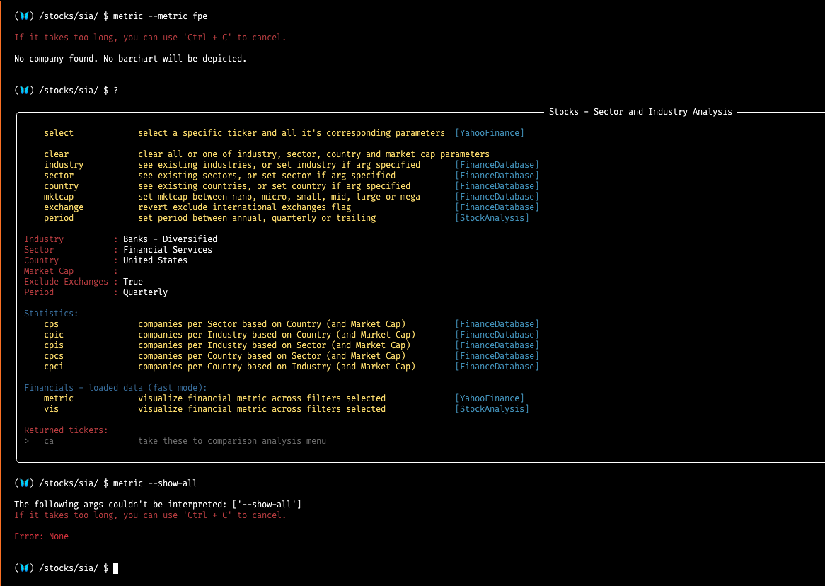 [Bug] Stocks/SIA - `metric --show-all` - Error: None · Issue #3277 · OpenBB-finance/OpenBB · GitHub