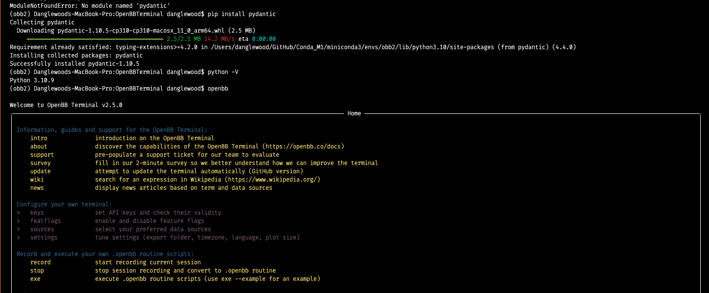 [Bug] pip install openbb - pydantic is not installed, module not found error · Issue #4364 ...