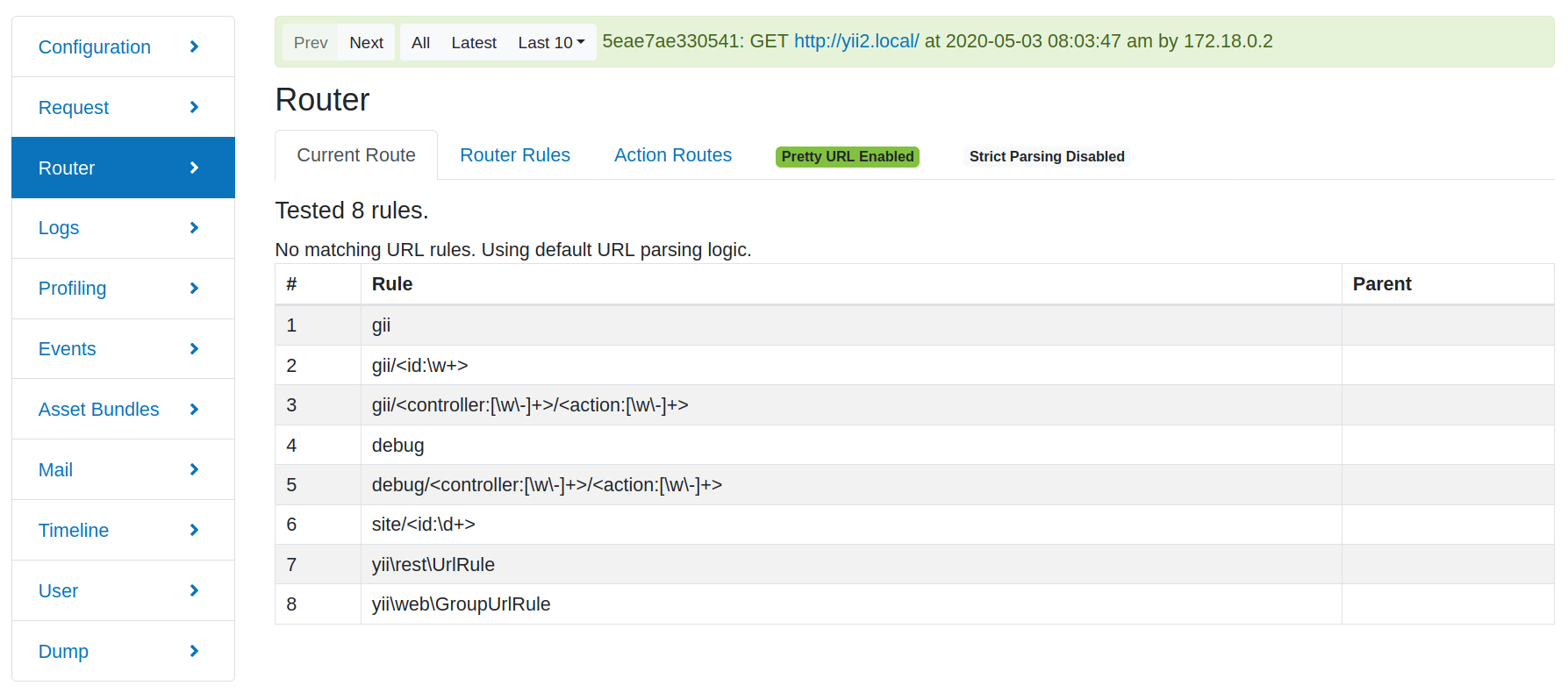 [Enh] More information in Router panel · Issue #428 · yiisoft/yii2-debug · GitHub