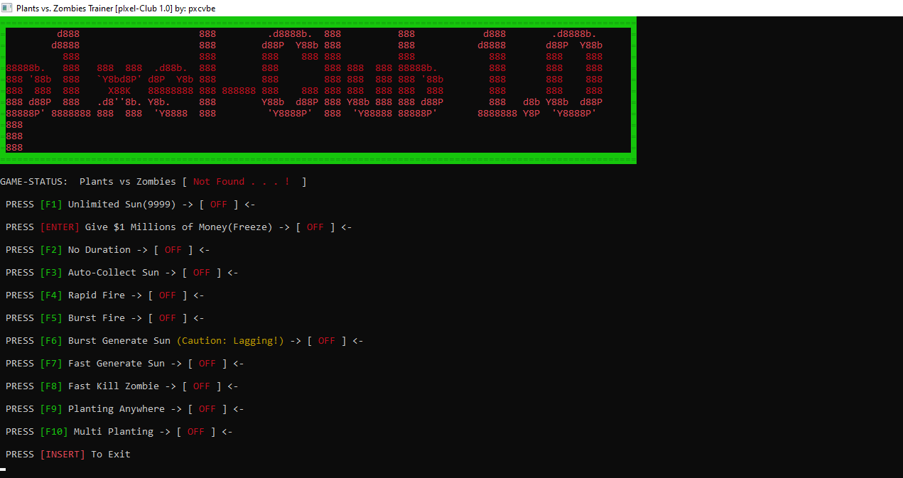 GitHub - pxcvbe/-Pixel-Club-1.0-Plants-vs.-Zombies-Console-Trainer-Multihack: C++ Plants vs ...
