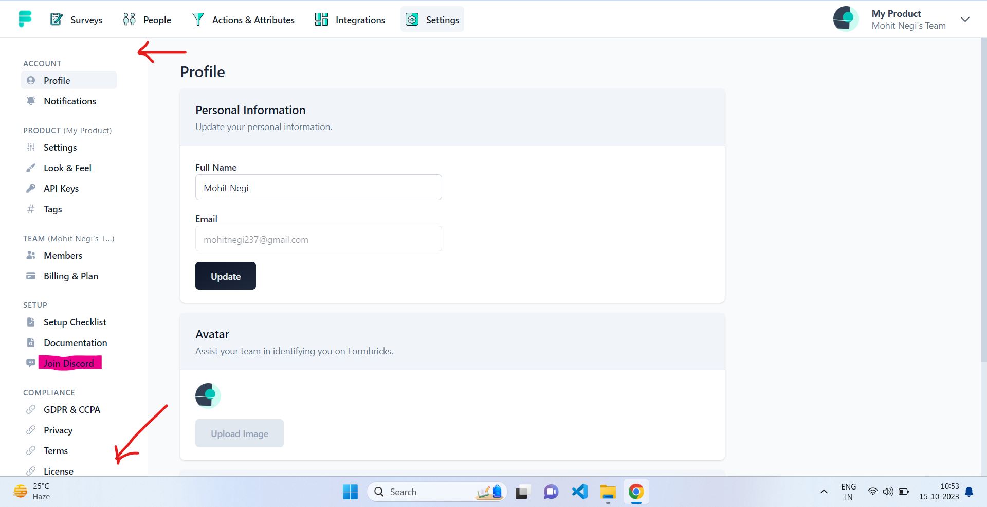 [BUG][FormTribe 🔥][50 Points] Discord Logo in settings and Left-Side Navigation Menu Alignment ...