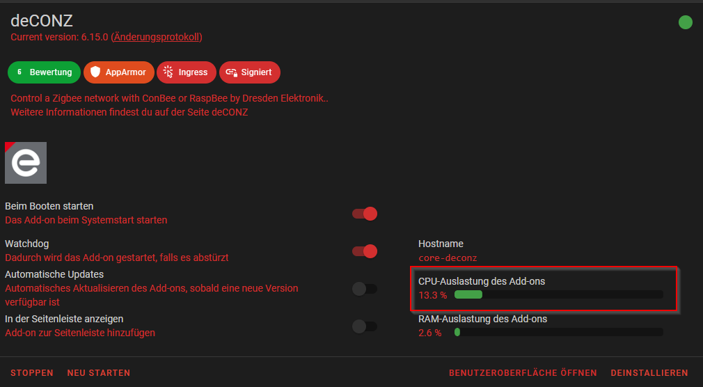 Low performance due to high cpu usage of deconz addon · Issue #77356 · home-assistant/core · GitHub