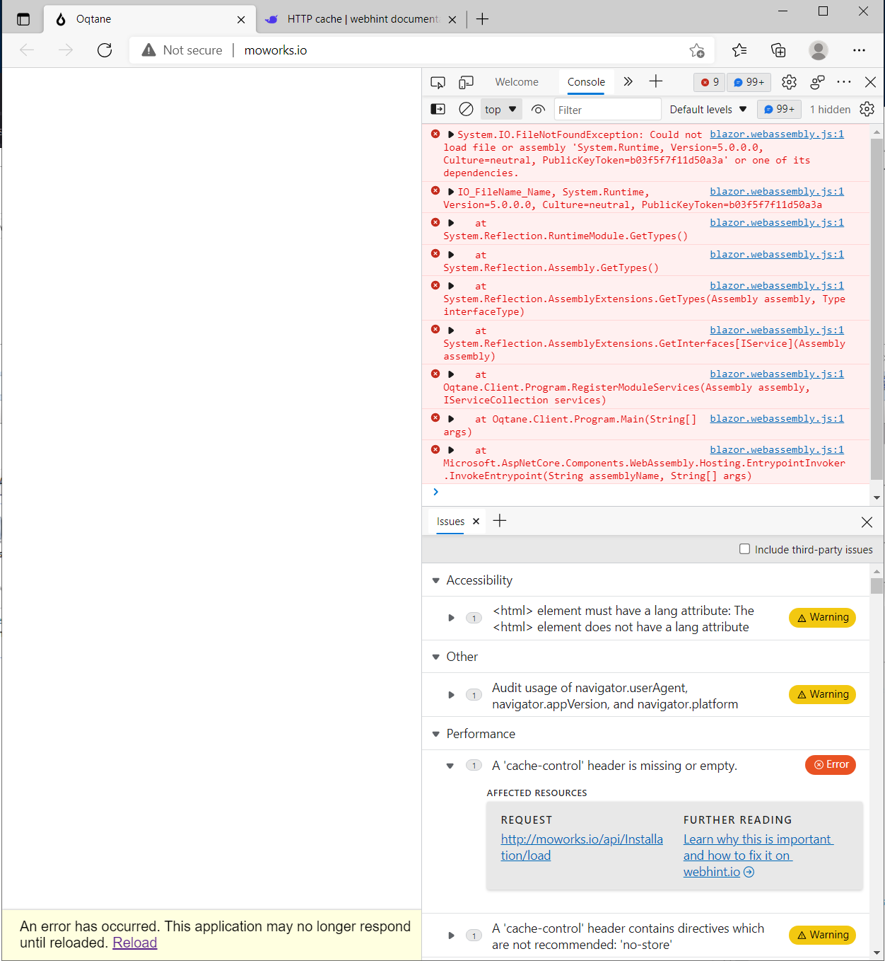 Error running Oqtane (with Blog module) · Issue #1672 · oqtane/oqtane.framework · GitHub