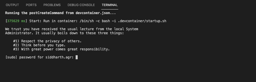 Local Devcontainer Setup Issue User Being Prompted To Provide Password When Using Sudo · Issue