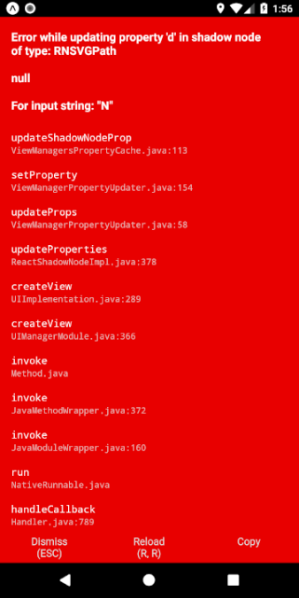 Error While Updating Property D In Shadow Node Of Type Rnsvgpath When Putting Values Of Type