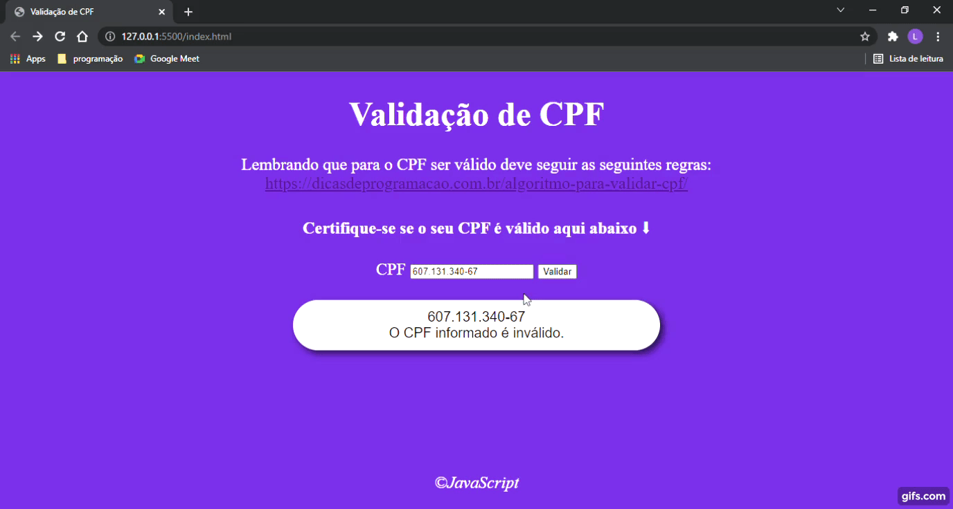 GitHub - lucasharzer/Validar_CPF_JavaScript: Web Site com validador de CPF usando javascript