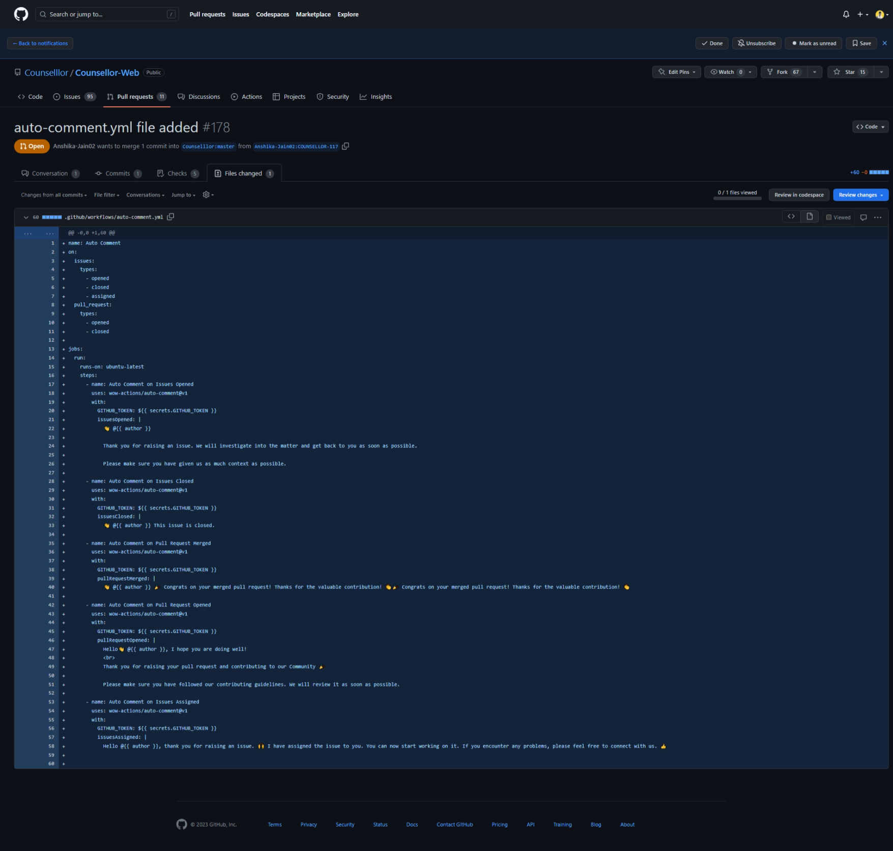 Adding auto-comment.yml file · Issue #177 · Counselllor/Counsellor-Web ...