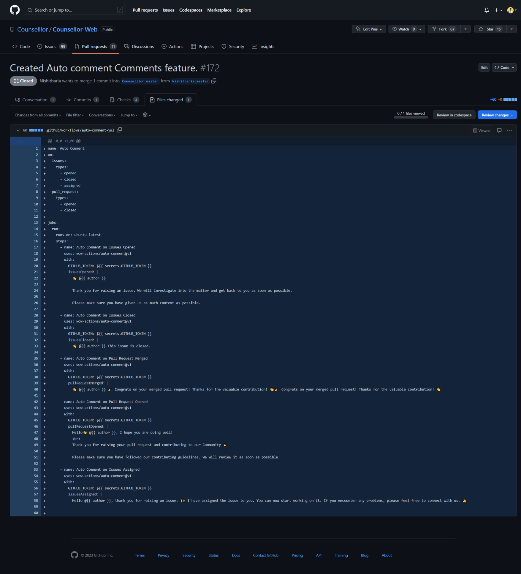 Adding auto-comment.yml file · Issue #177 · Counselllor/Counsellor-Web ...