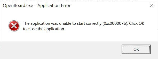 Win 10: OpenBoard 1.5.4 doesn't start (0xc000007b) · Issue #281 · OpenBoard-org/OpenBoard · GitHub